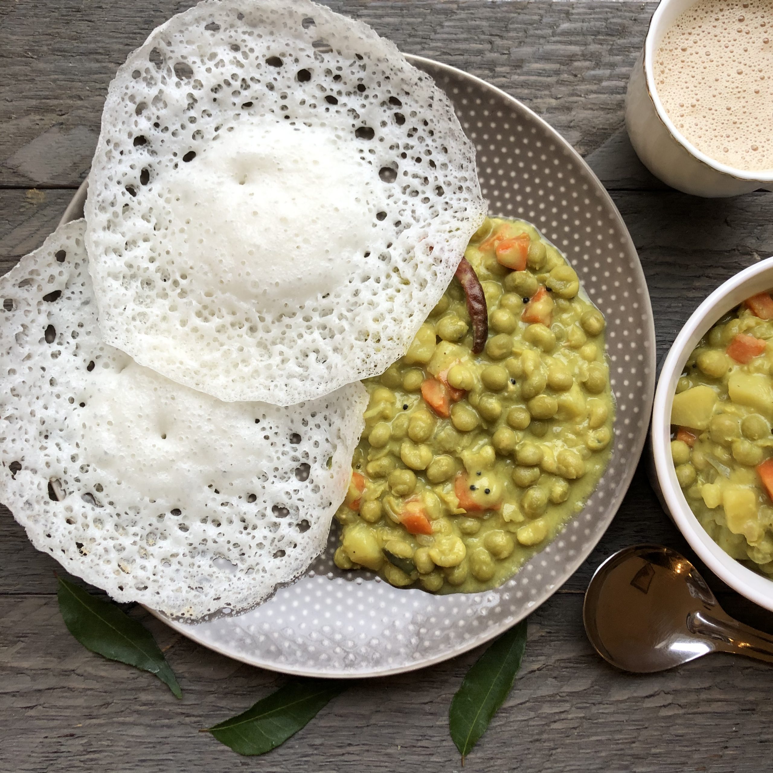 Palappam with Green Peas Curry